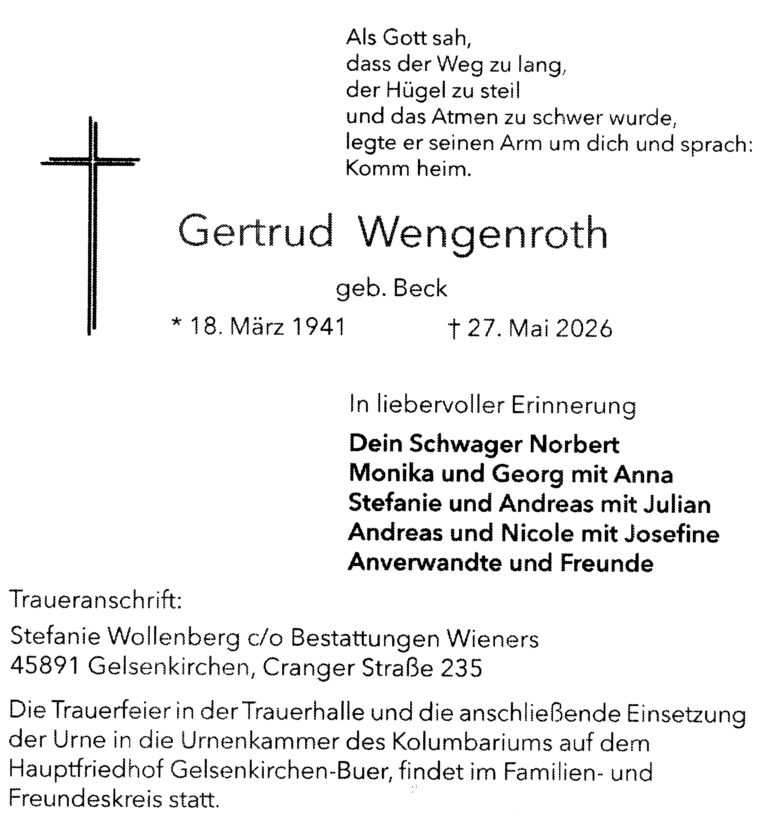 Frau Gertrud Wengenroth | Bestattungen Wieners